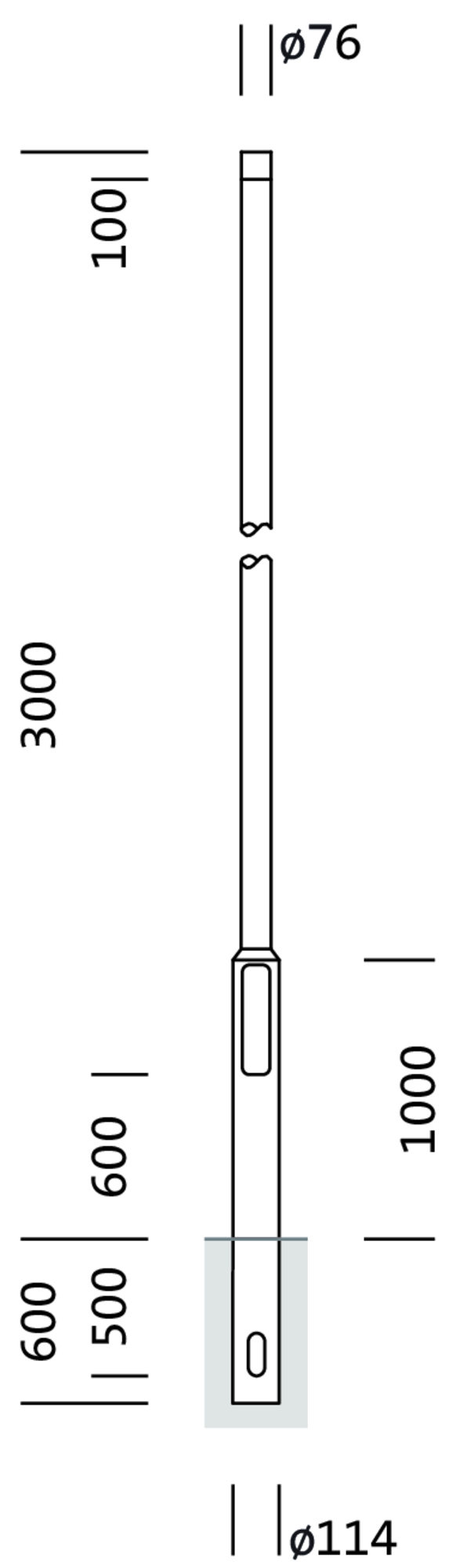 mât, cylindrique, désaxé, galvanisé, 3m, embout : 76mm | SITECO